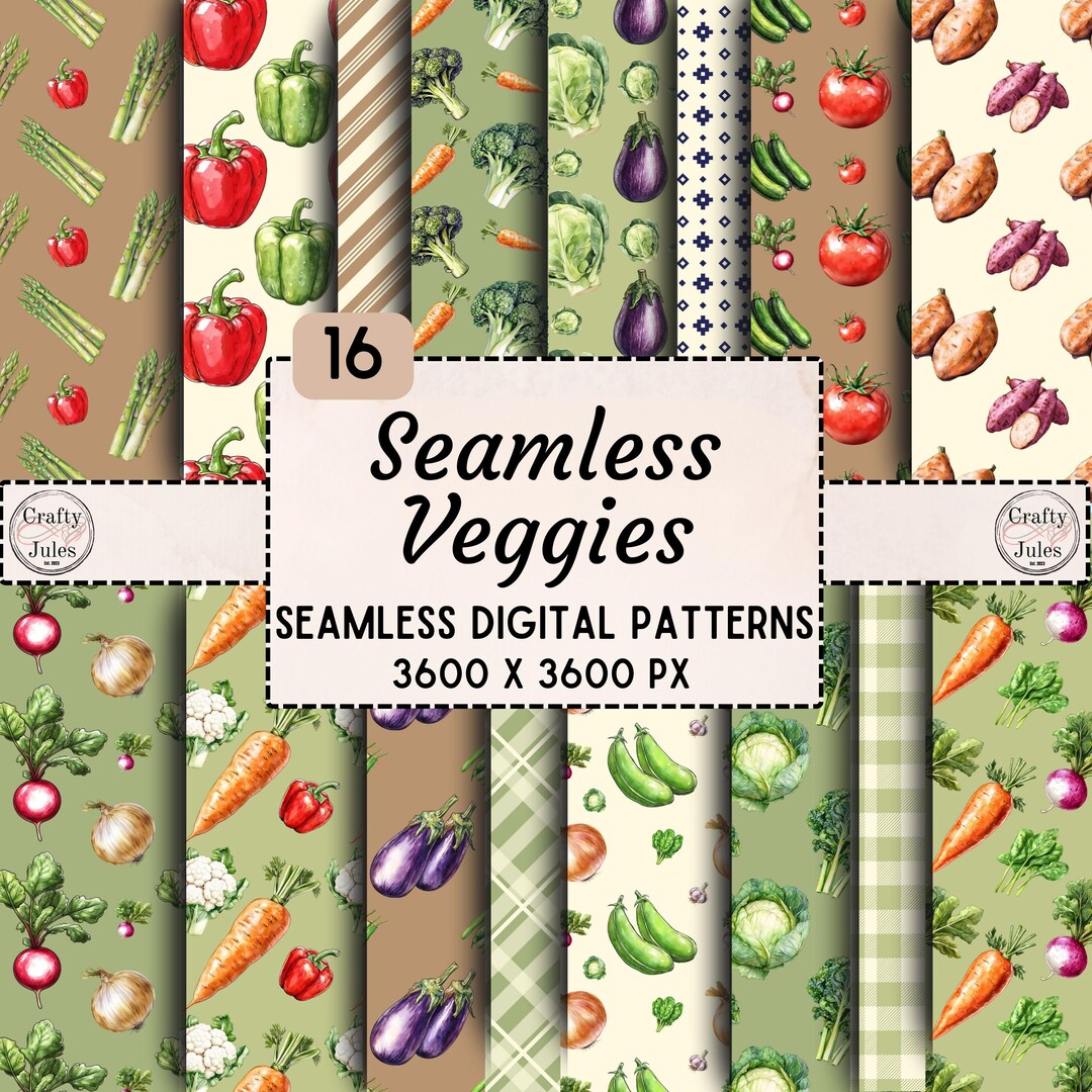 Vegetables Digital Seamless Patterns, Printable Food Themed Papers for ...
