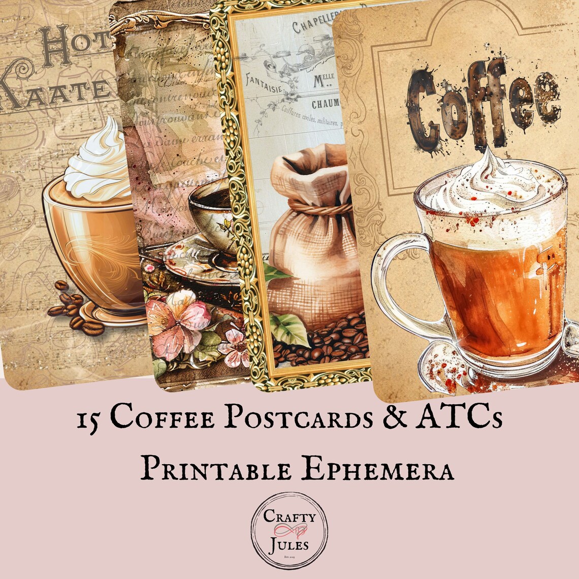 Printable Coffee Themed Atc's and Postcards, 15 Digital Cards, Ephemera ...