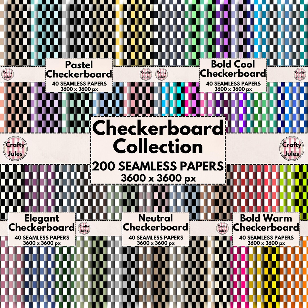 Checkerboard Collection, 200 Seamless Digital Papers, Printable Pattern ...