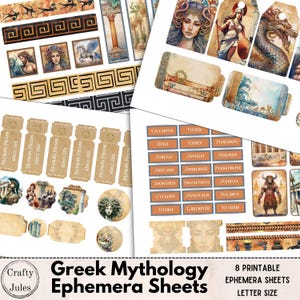 Greek Mythology Digital Ephemera Sheets 8 Printable Pages, Journal ...