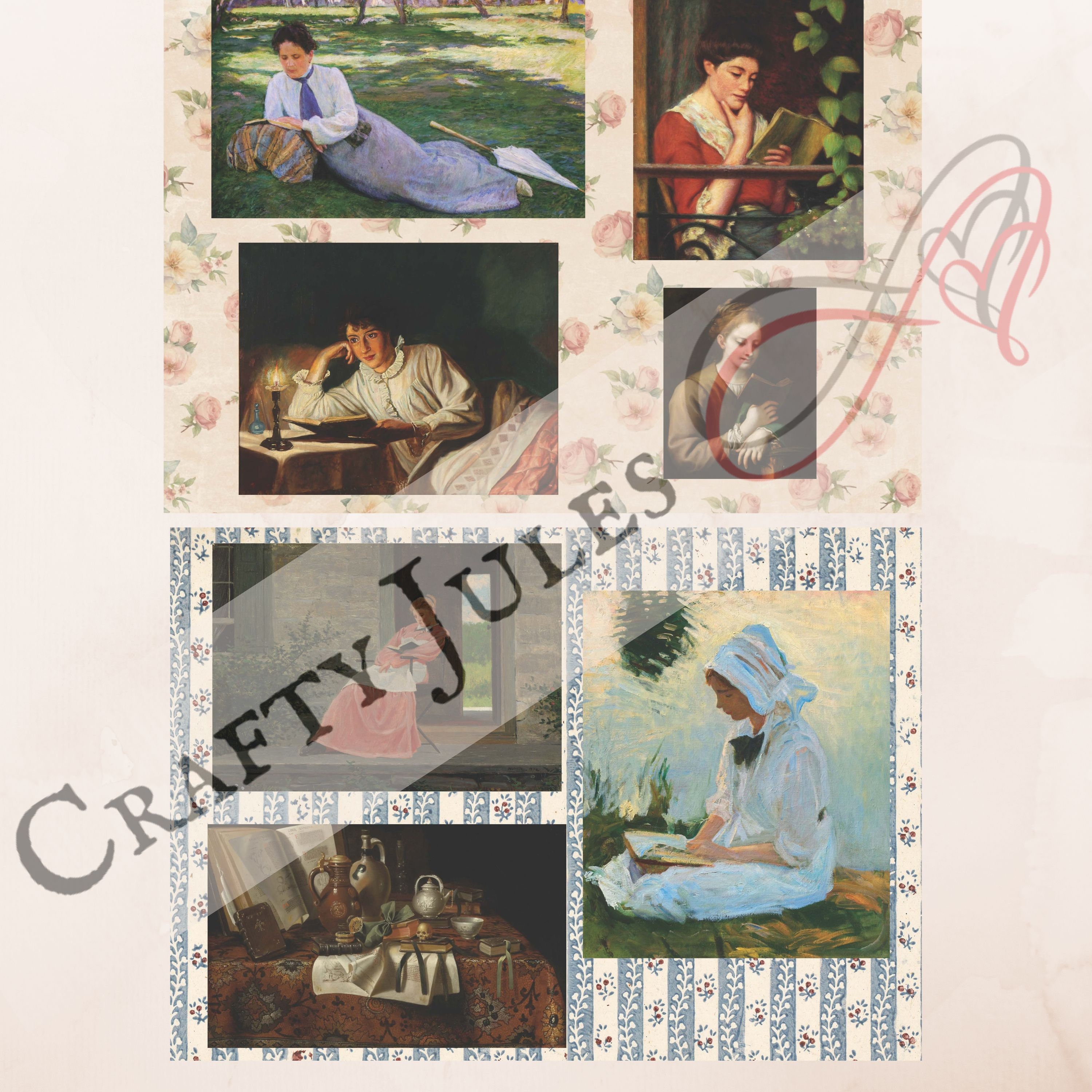 Women Reading Printable Collage Papers, 22 Digital Pages for Junk ...