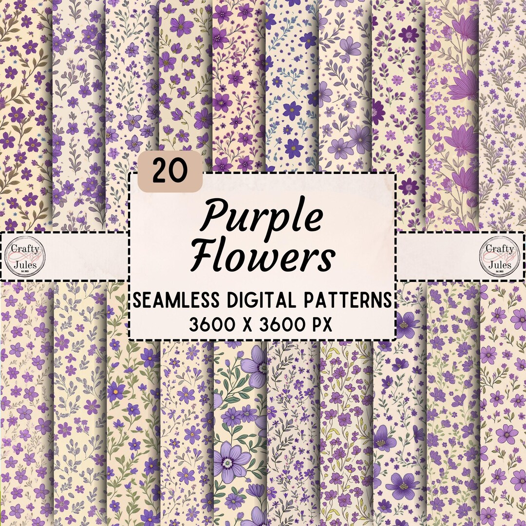 Purple Flowers Digital Seamless Patterned Paper, Printable Floral ...