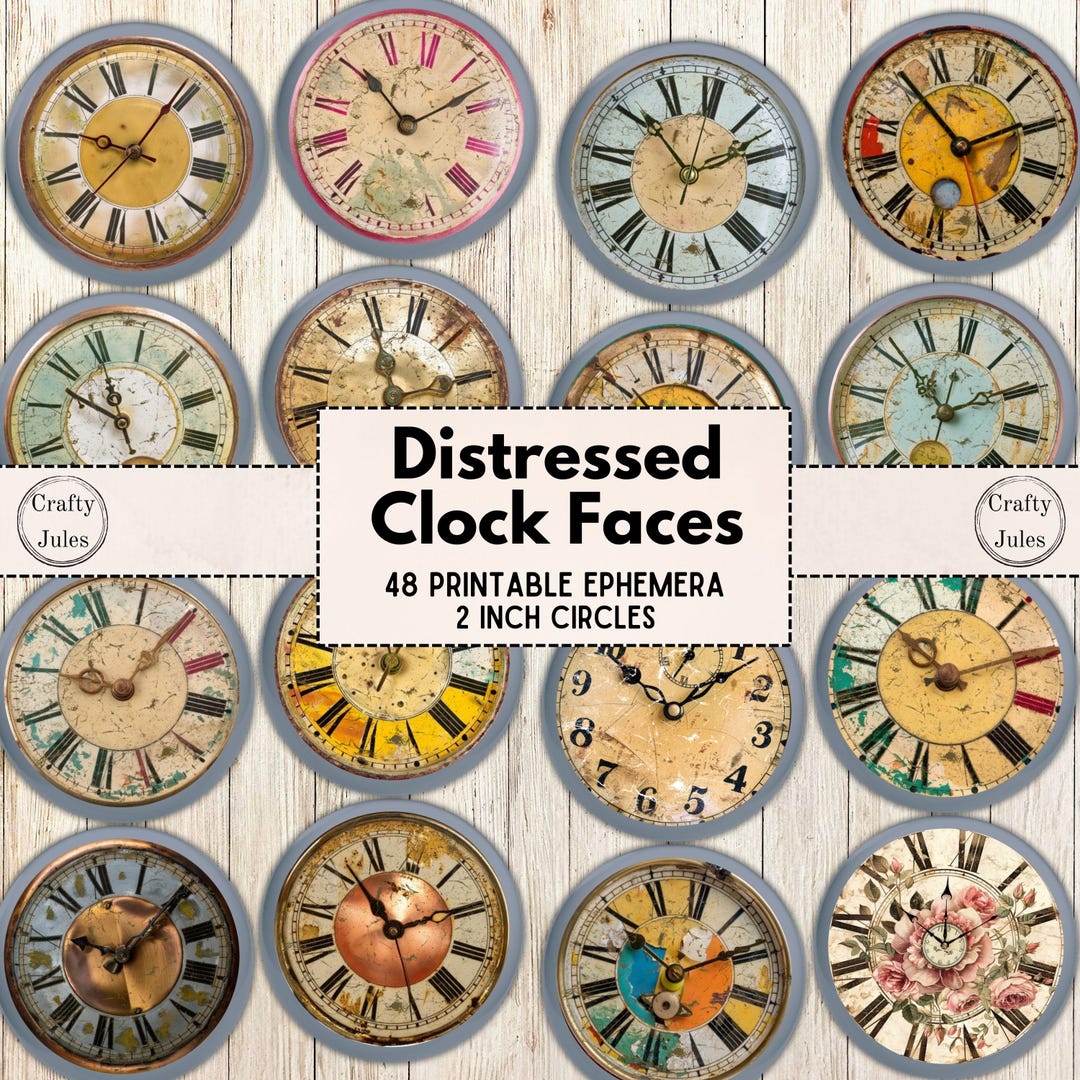 Distressed Clock Printable Circles – 48 Printable 2 Inch Circles ...