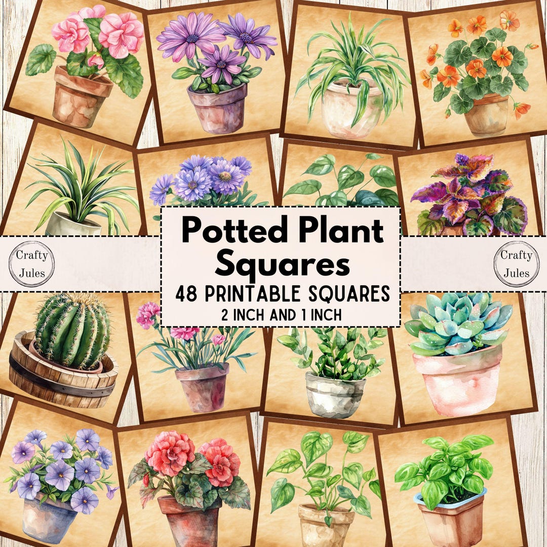 Potted Plant Printable Squares – 48 Printable 2 Inch, 1 Inch Squares ...