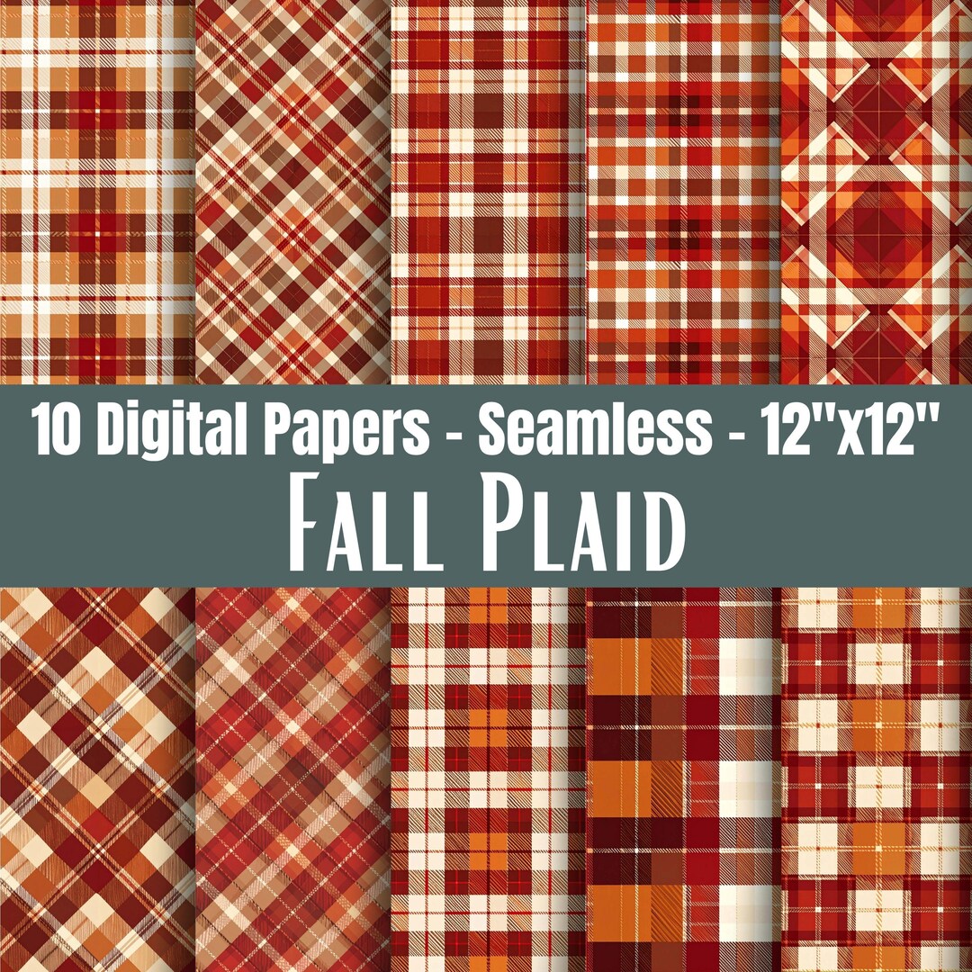 Autumn Plaid Digital Paper Set, Fall Gingham Patterns, Orange and Red ...