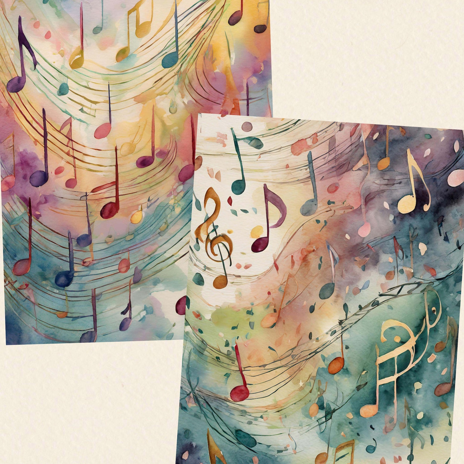 Pastel Musical Notes Digital Papers, Watercolour Music Theme Scrapbook ...