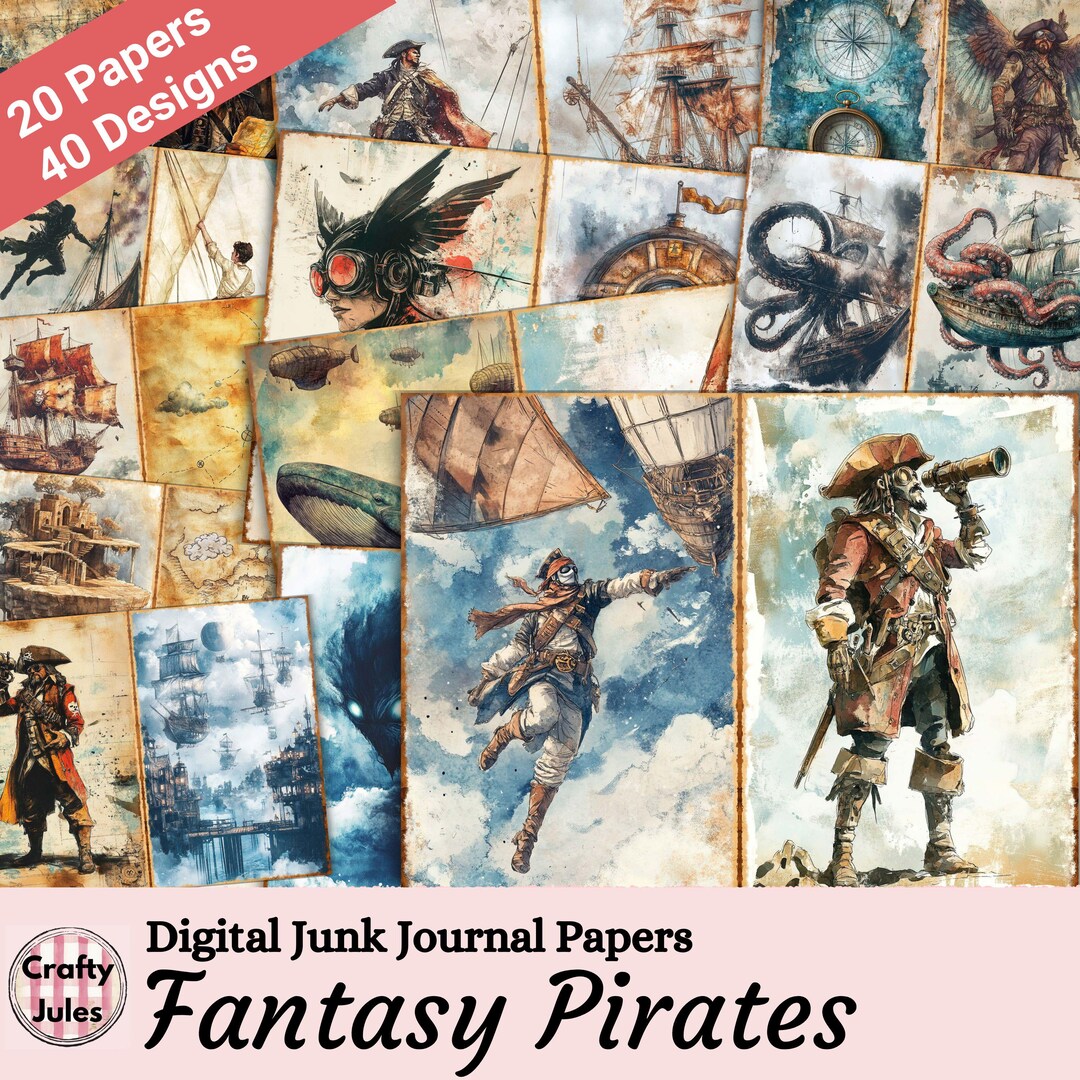 Pirates Junk Journal Papers, 20 Printable Fantasy Steampunk Scrapbook ...