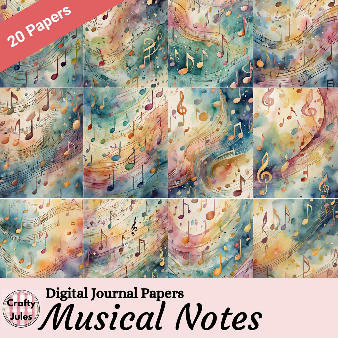 Pastel Musical Notes Digital Papers, Watercolour Music Theme Scrapbook ...
