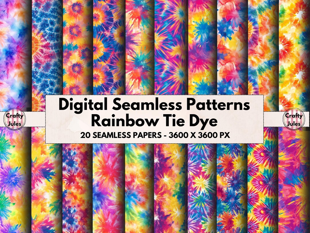 Seamless Tie Dye Patterns, 20 Printable Rainbow Backgrounds, Sixties ...