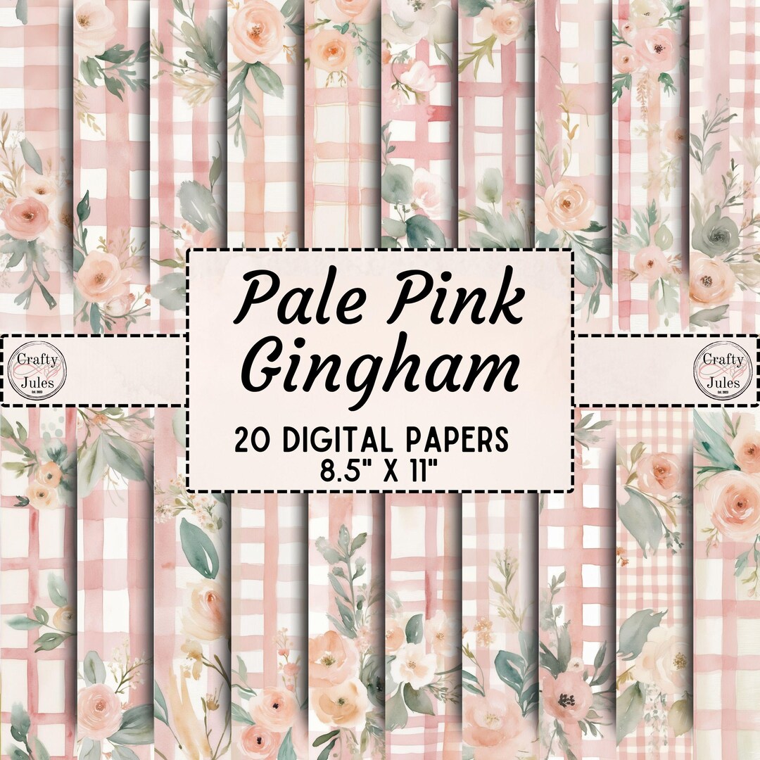 Pale Pink Gingham Digital Paper Pack, 20 Watercolour Style Backgrounds ...