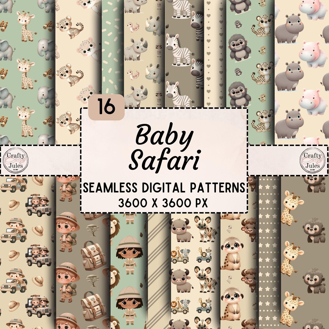 Baby Safari Seamless Patterns: Printable Scrapbook Paper (digital ...