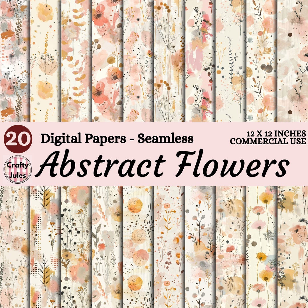 Boho Floral Seamless Digital Paper, Pastel Blush and Beige Abstract ...