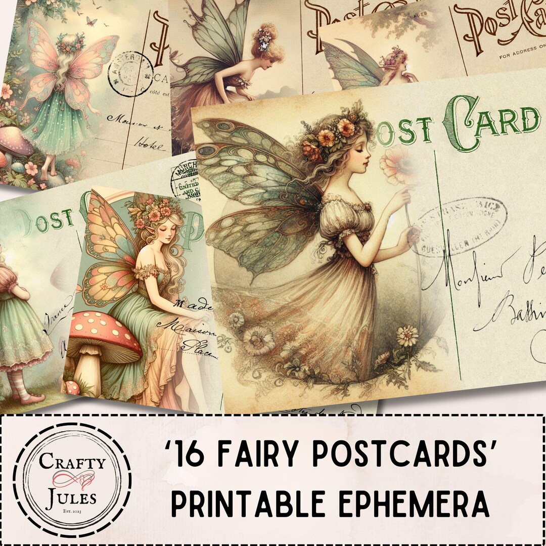 Fairy Postcards, 16 Printable Cards Plus Two Vintage Style Backs ...