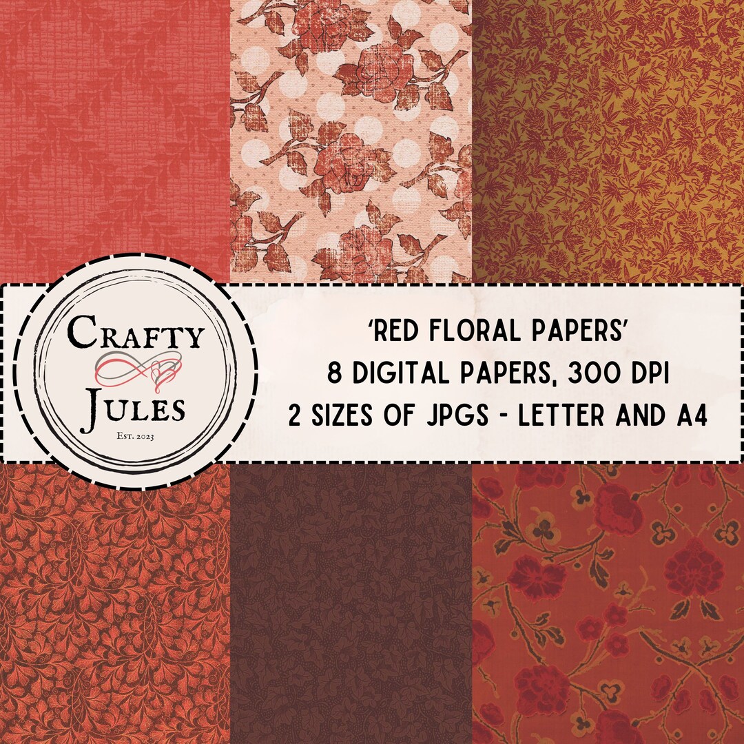 Printable Red Floral Decorative Papers, Junk Journal, Scrapbook Pages ...