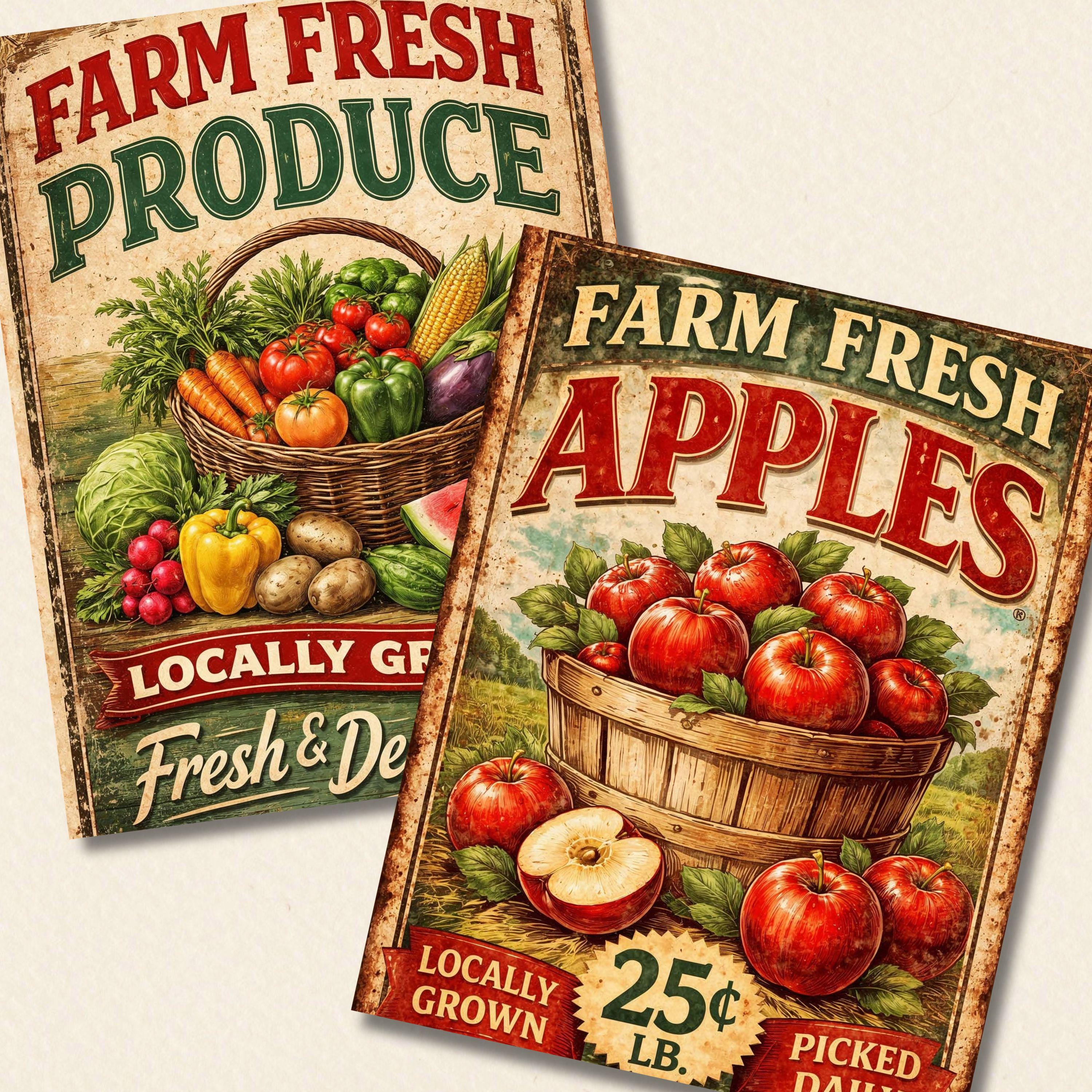 Vintage Farm Fresh Junk Journal Pages, Rustic Grocery Fruit Vegetable ...