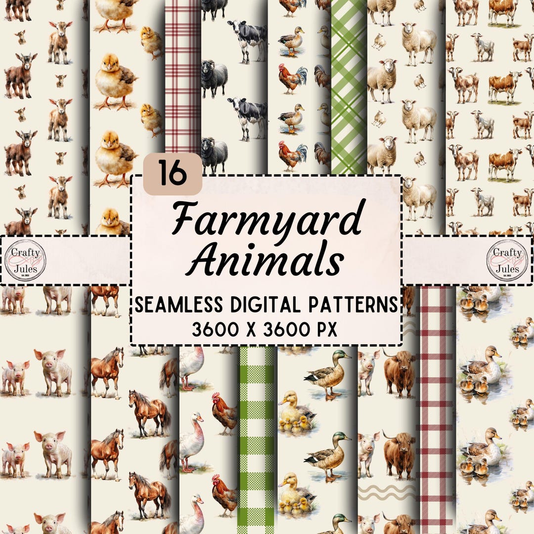 Farm Animals Digital Seamless Patterns, Printable Papers for Scrapbooks ...