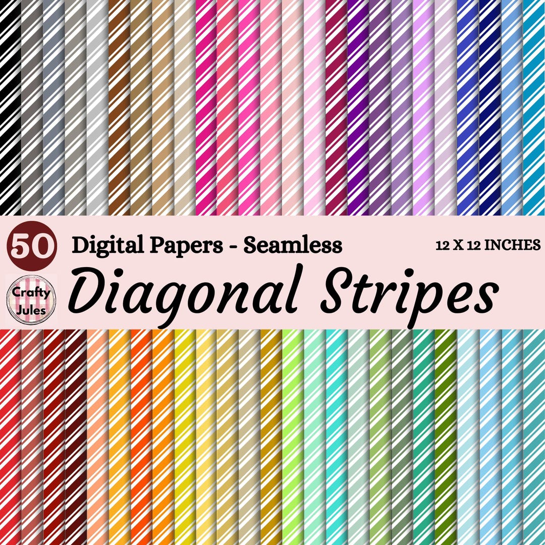 Diagonal Stripes Seamless Patterns, 50 Colours, Geometric Scrapbook ...