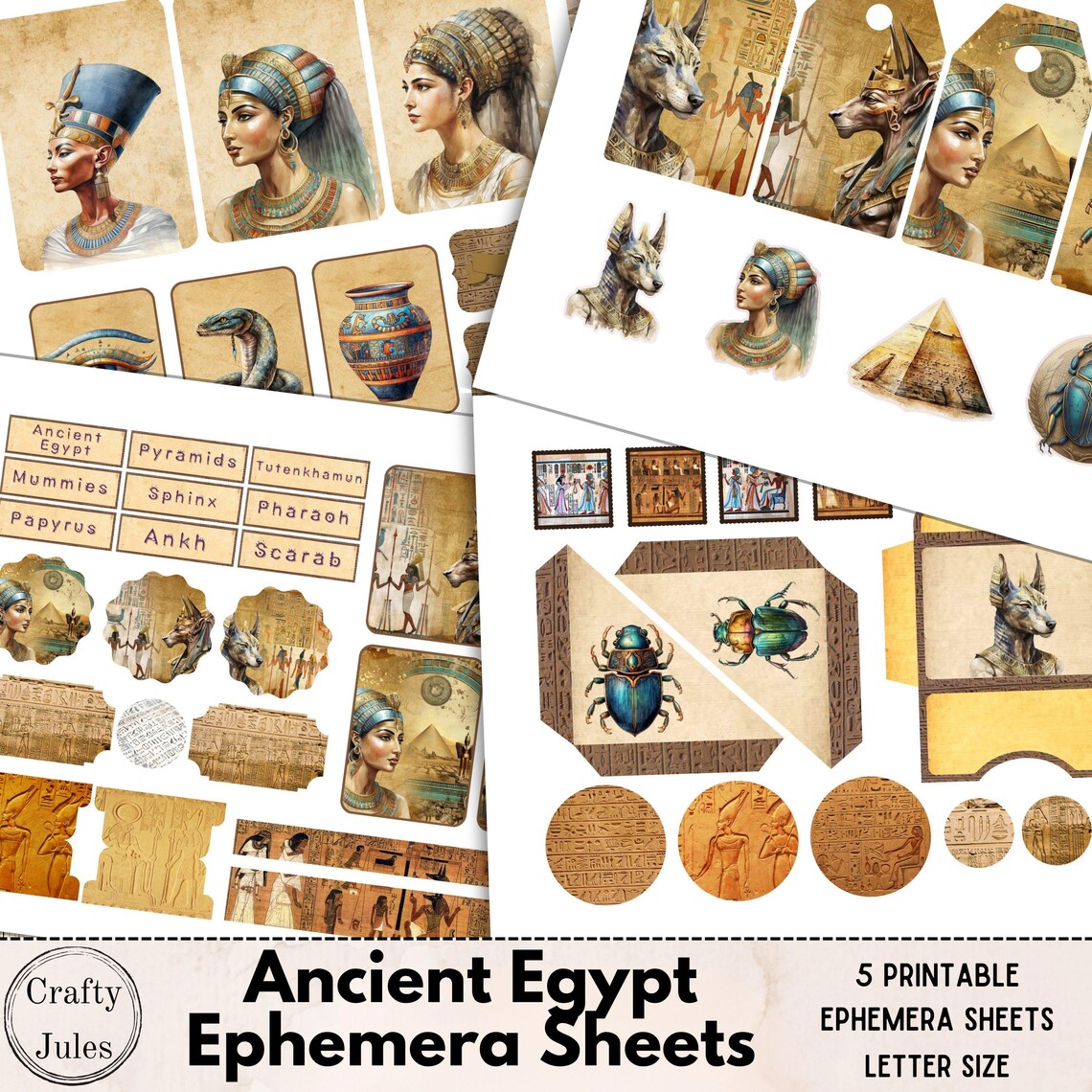 Ancient Egypt Digital Ephemera Sheets – 5 Printable Pages, Journal ...