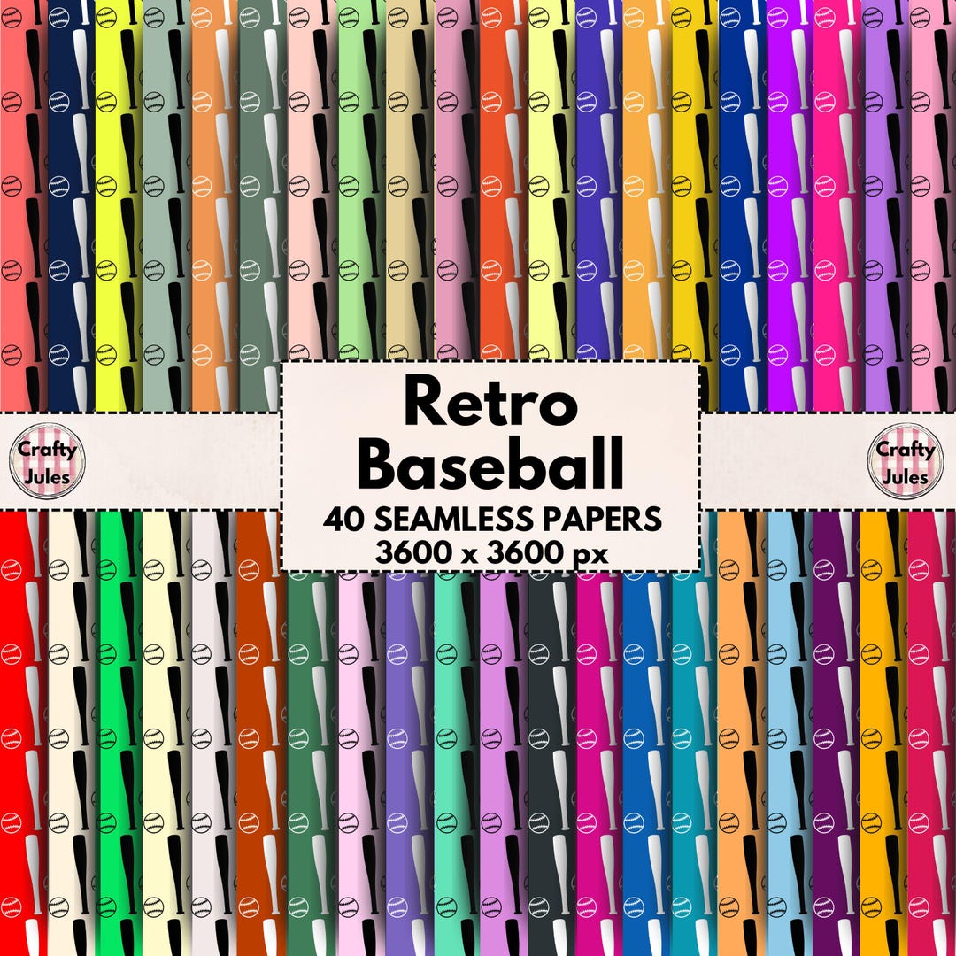 Seamless Baseball Patterns, 40 Printable Papers, Sports, Retro ...