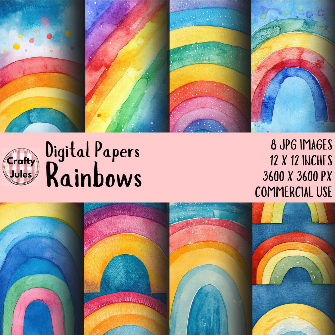Rainbows Digital Paper, Printable Colour Spectrum Scrapbook, Journal ...