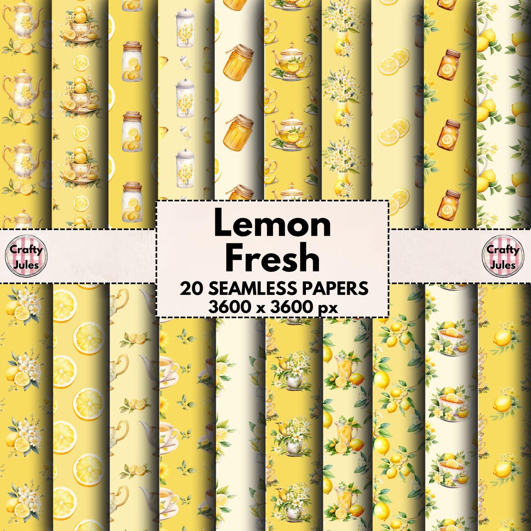 Lemon Seamless Digital Patterns, 20 Printable Tiled Papers, Fruit ...