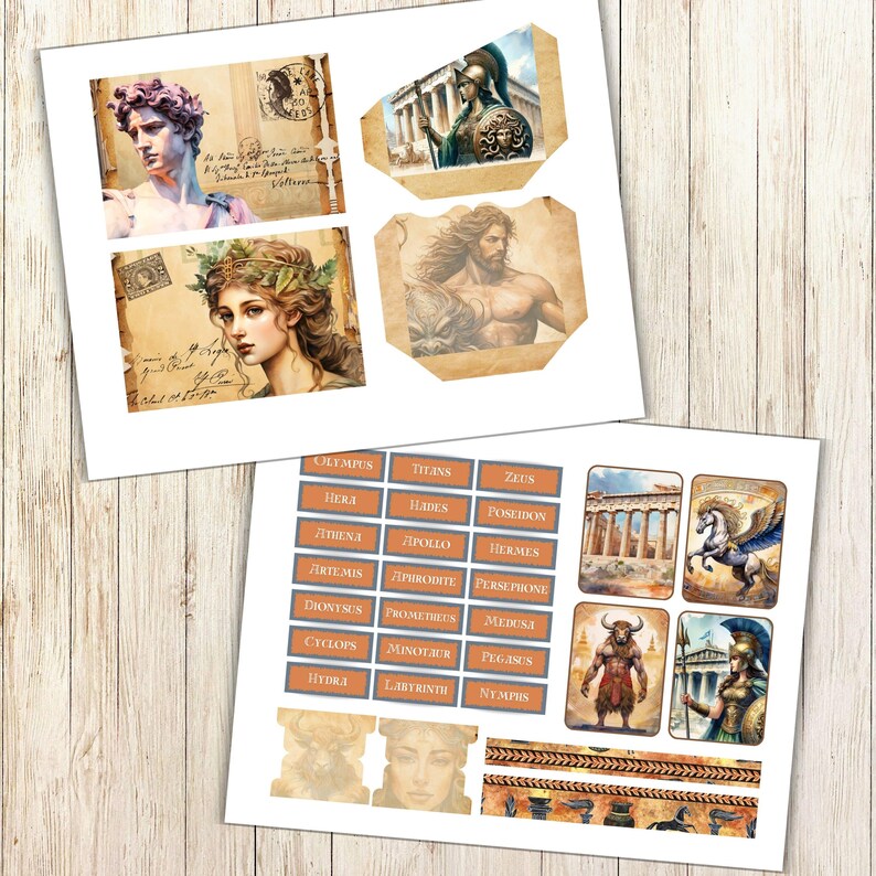 Greek Mythology Digital Ephemera Sheets – 8 Printable Pages, Journal ...