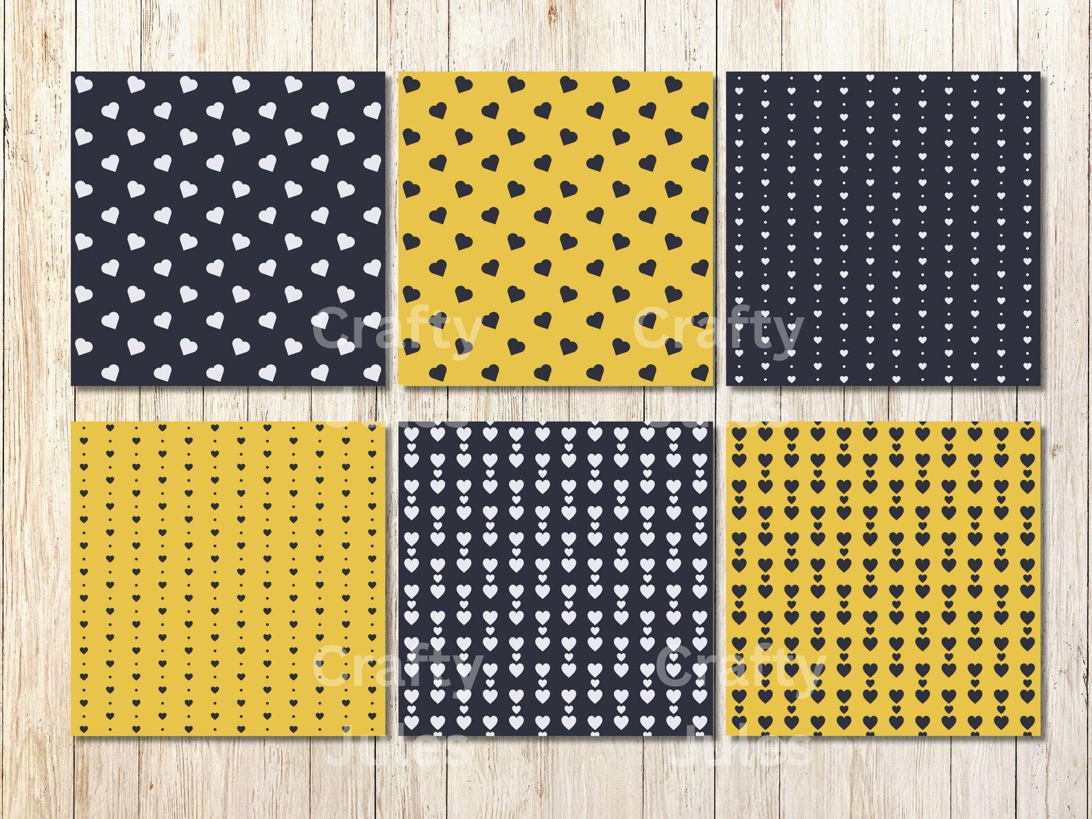 Black and Yellow Hearts Seamless Digital Patterns, 20 Crafting Papers ...