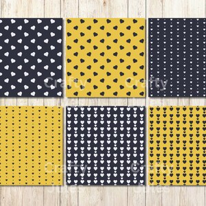 Black and Yellow Hearts Seamless Digital Patterns, 20 Crafting Papers ...