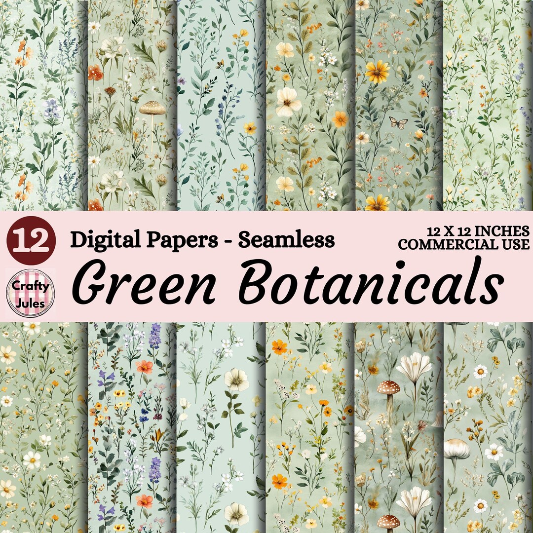 Green Botanical Digital Papers, Printable Nature Scrapbook Sheets ...