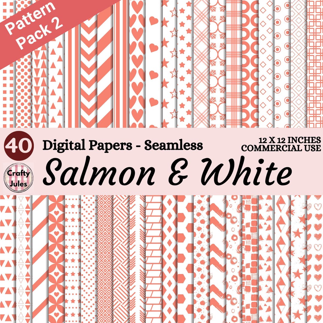 Salmon and White Geometric Seamless Patterns, Simple Scrapbook Papers ...