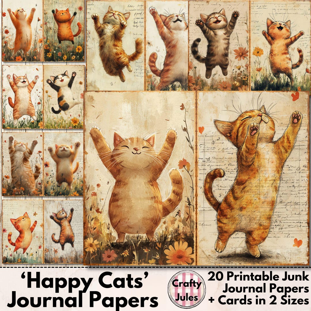 Happy Cats Digital Papers – 20 Printable Pages for Junk Journals ...