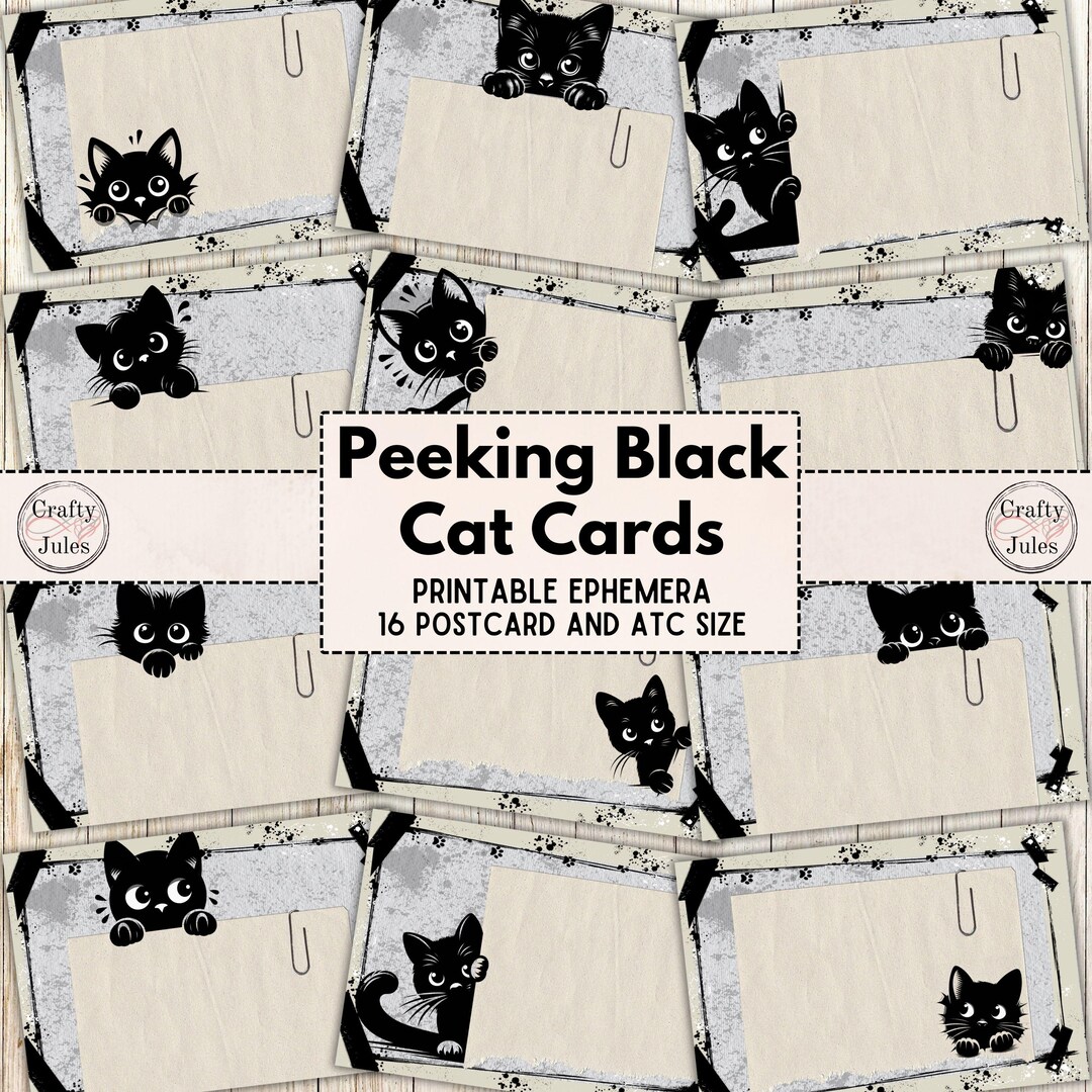 Peeking Black Cats Printable Journal Cards 16 Digital Postcards and ...