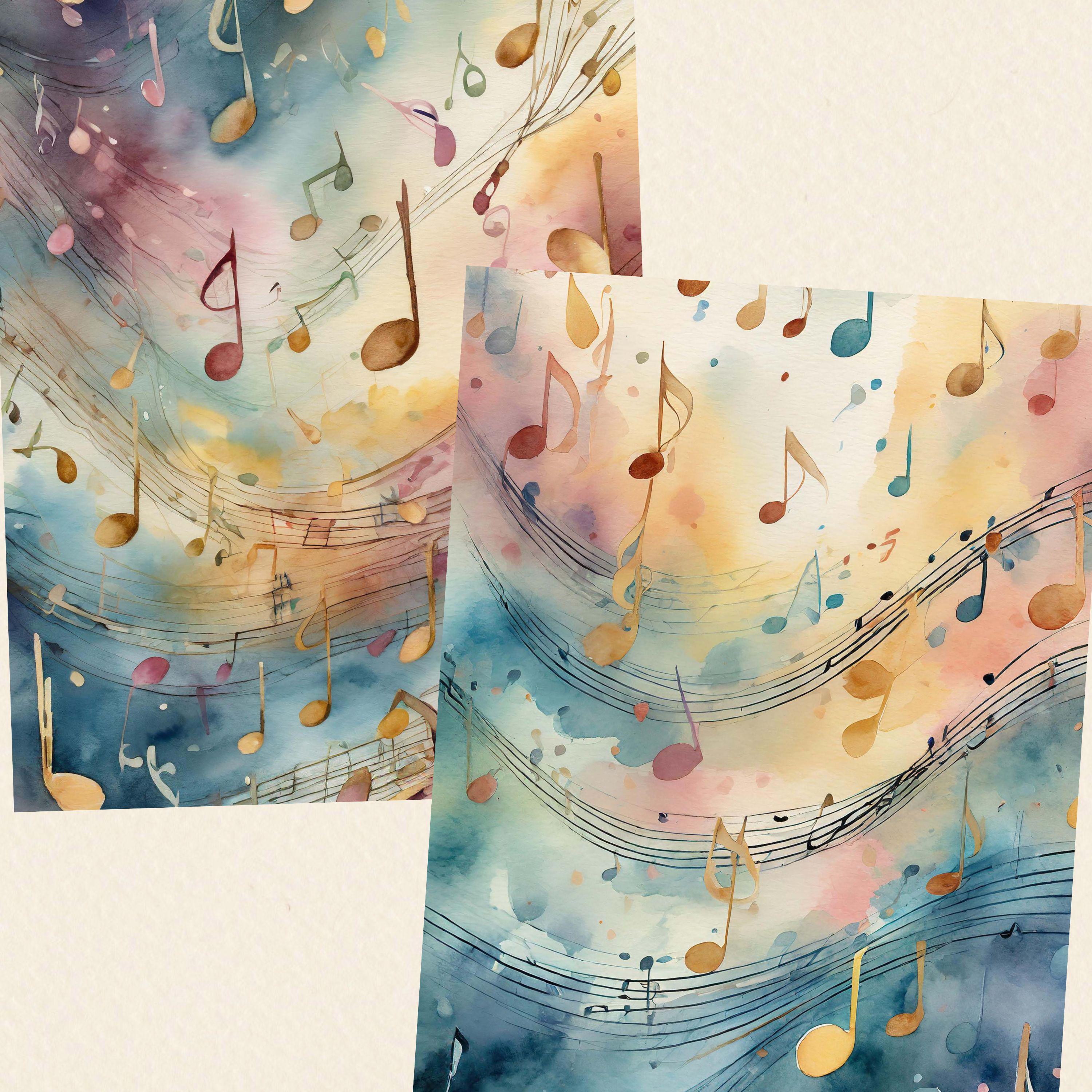Pastel Musical Notes Digital Papers, Watercolour Music Theme Scrapbook ...