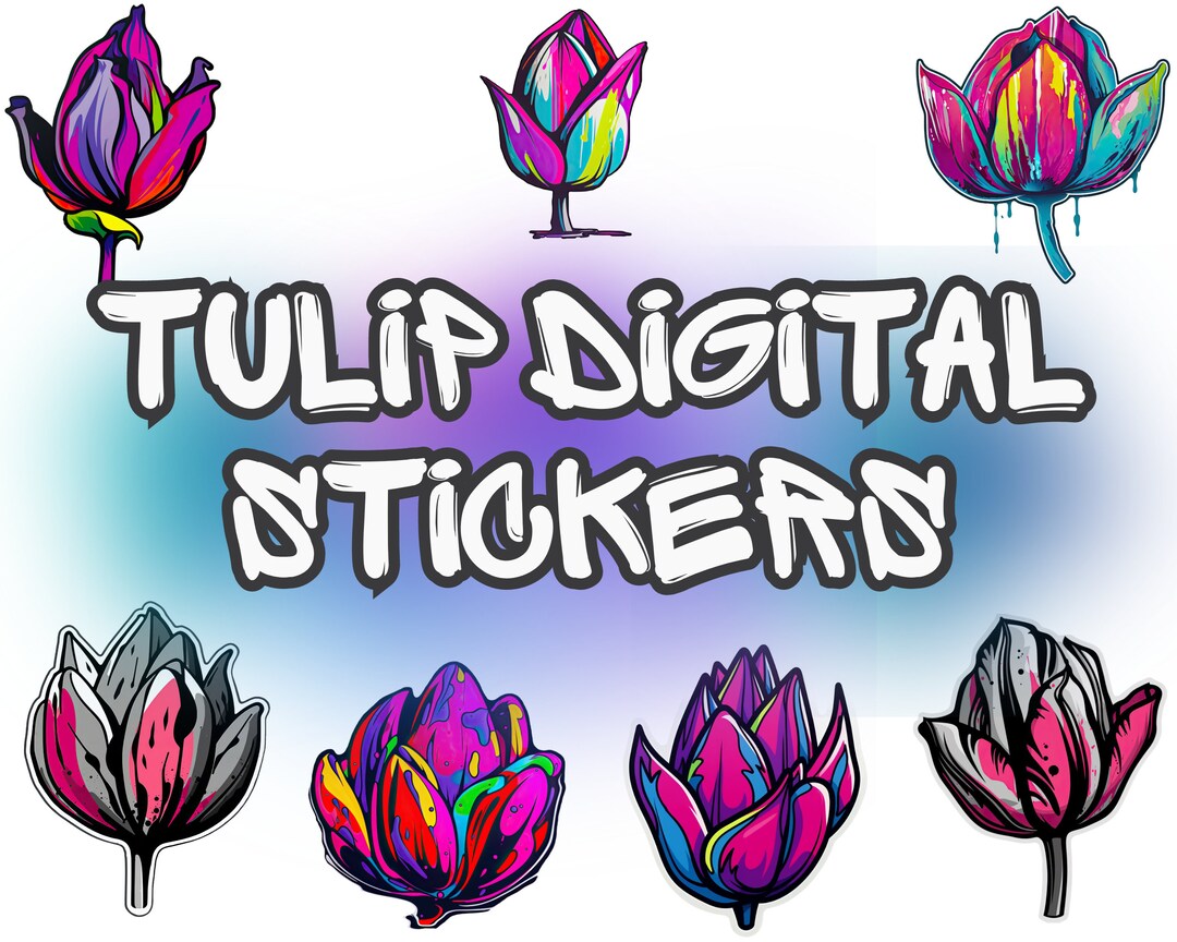 Tulip Flower Graffiti Digital Sticker Bundle, Floral Journal Stickers ...