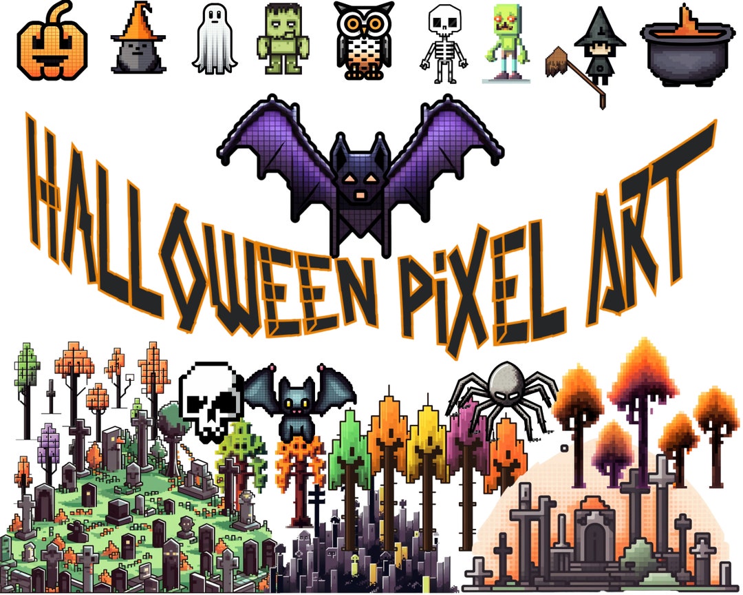 123 Haunted Pixel Delights: Halloween Art Bundle With PNG Files ...