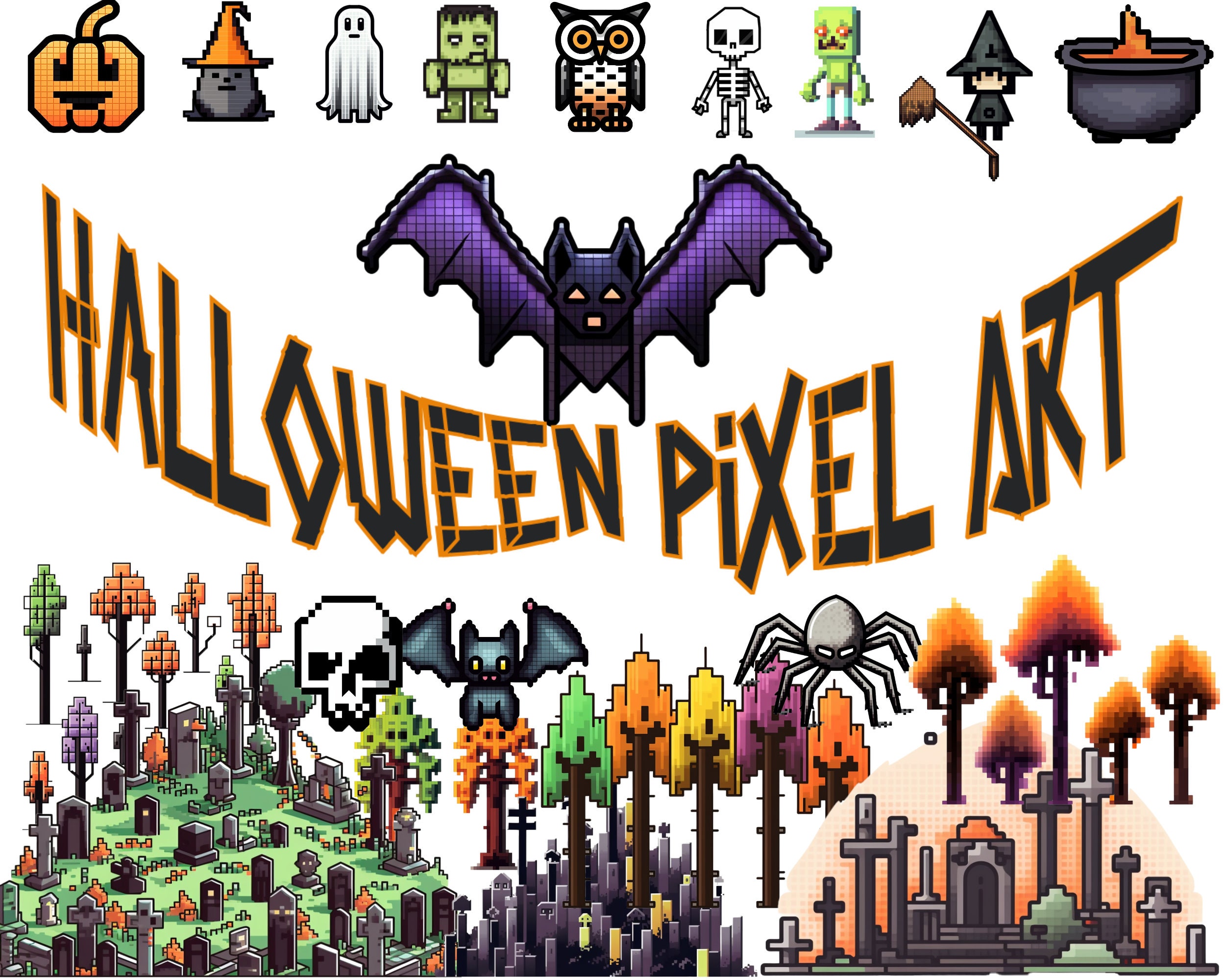 123 Haunted Pixel Delights: Halloween Art Bundle With SVG & - Etsy
