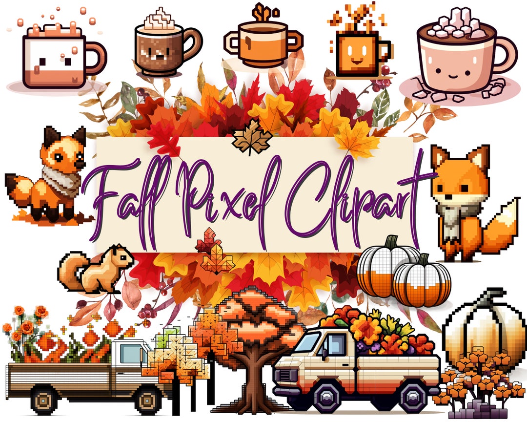 High-res Fall Pixel Clipart - Pumpkins, Fox, Foliage - Digital Art for ...