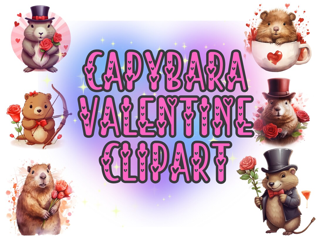 Capybara Valentine Clipart | PNG Bundle | Anti Valentine | Cute Animals ...