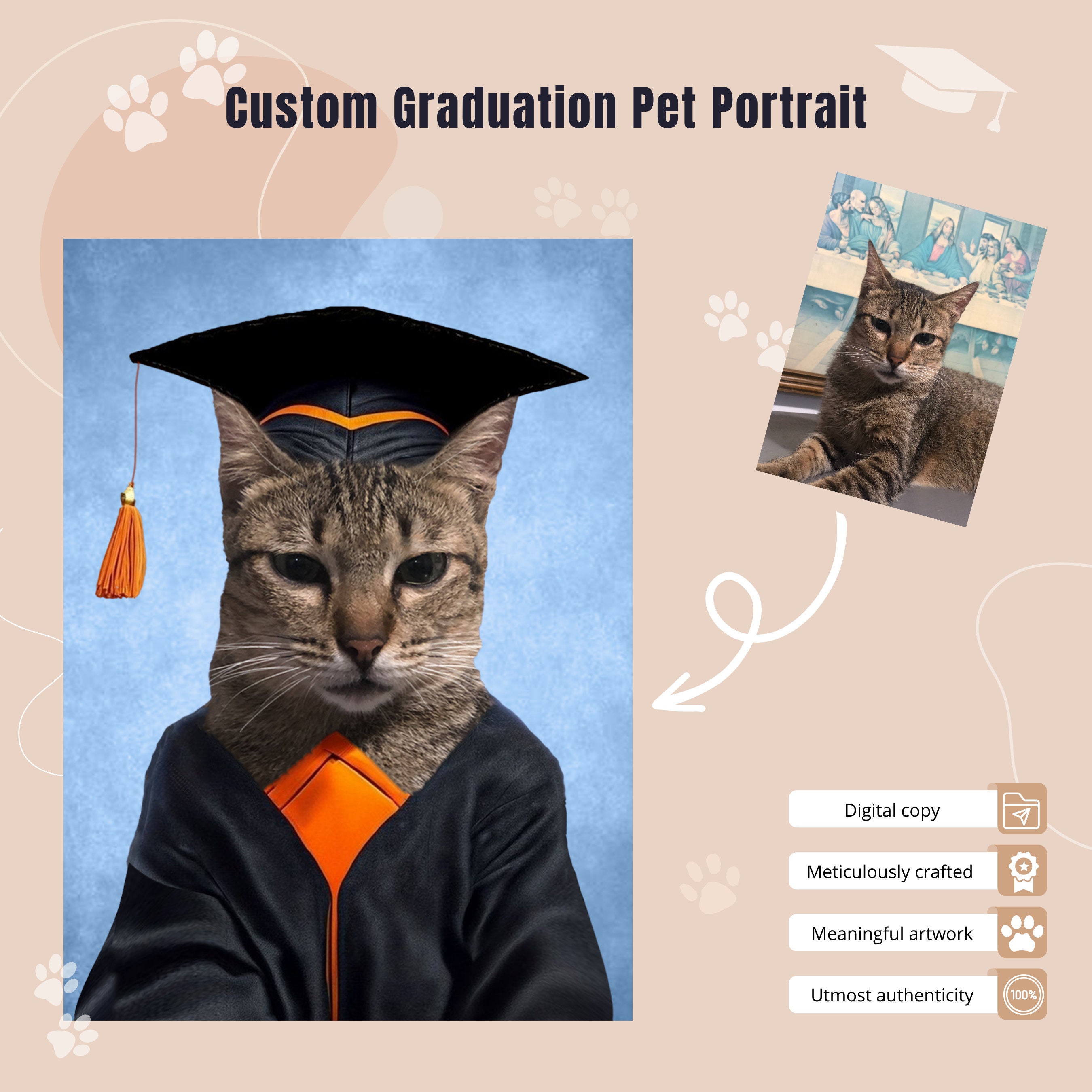 Custom Graduation Pet Portrait Wall Art Display Gift - Etsy