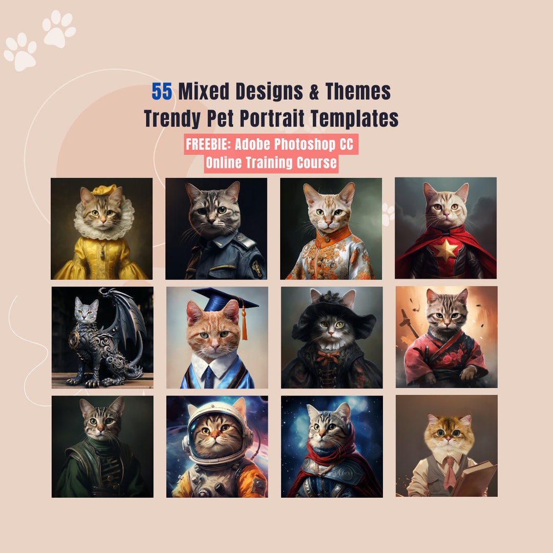 55 Mixed Designs & Themes Trendy Pet Portrait Templates Bundle, Animal ...