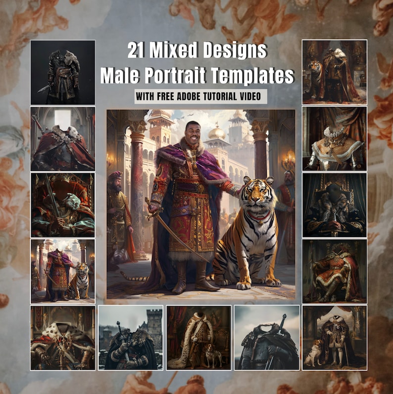 TAKE ALL 21 Male Portrait Templates Bundle Mixed Designs Royal Portrait ...