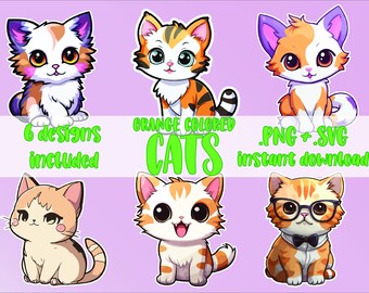 Cute Cat Clipart, Set of 6 PNG / SVG, Kawaii Cuteness Stickers, Clipart ...