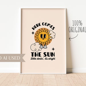 Here Comes the Sun Sun Retro Character Wall Decor Retro Quote Wall ...
