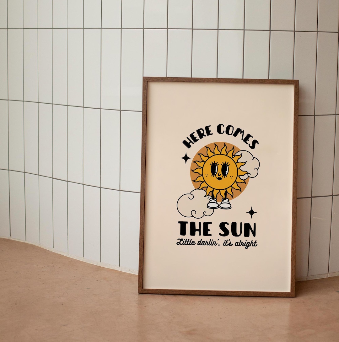 Here Comes the Sun Sun Retro Character Wall Decor Retro Quote Wall ...