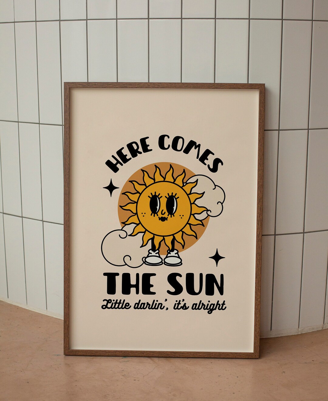 Here Comes the Sun Sun Retro Character Wall Decor Retro Quote Wall ...