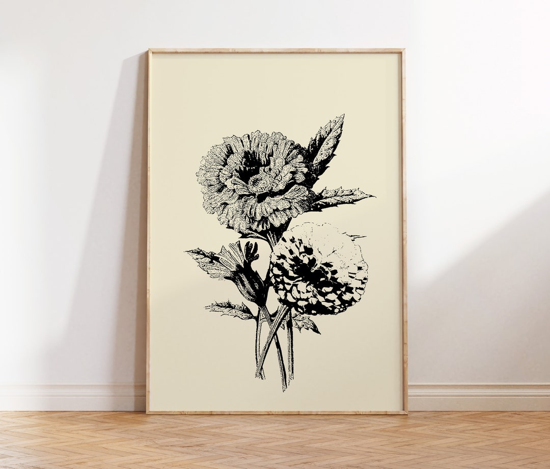 Cempasuchil Sketch Antique Botanical Drawing Printable Neutral Flower ...