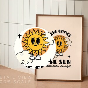 Here Comes the Sun Sun Retro Character Wall Decor Retro Quote Wall ...