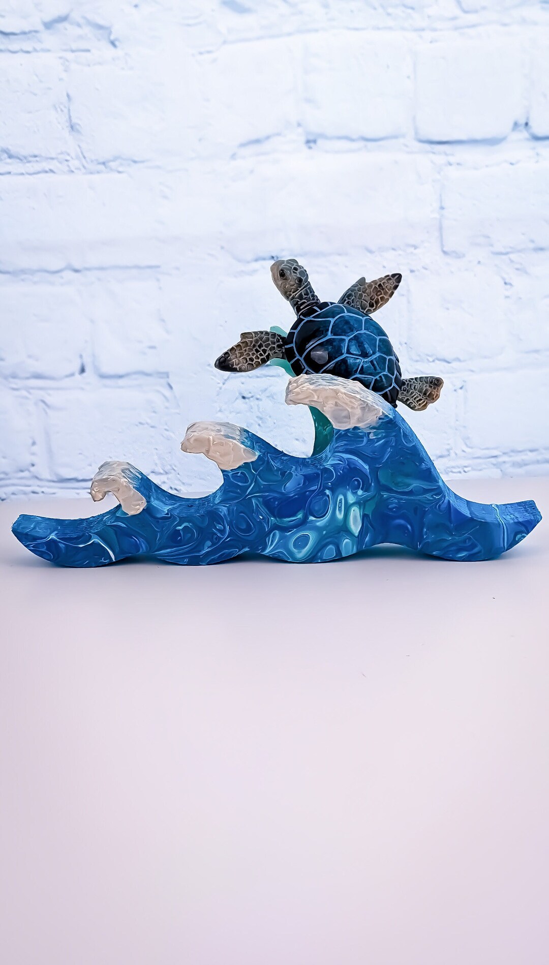 Ocean Wave Wood Carving Piece Handmade Acrylic Paint Decor for ...