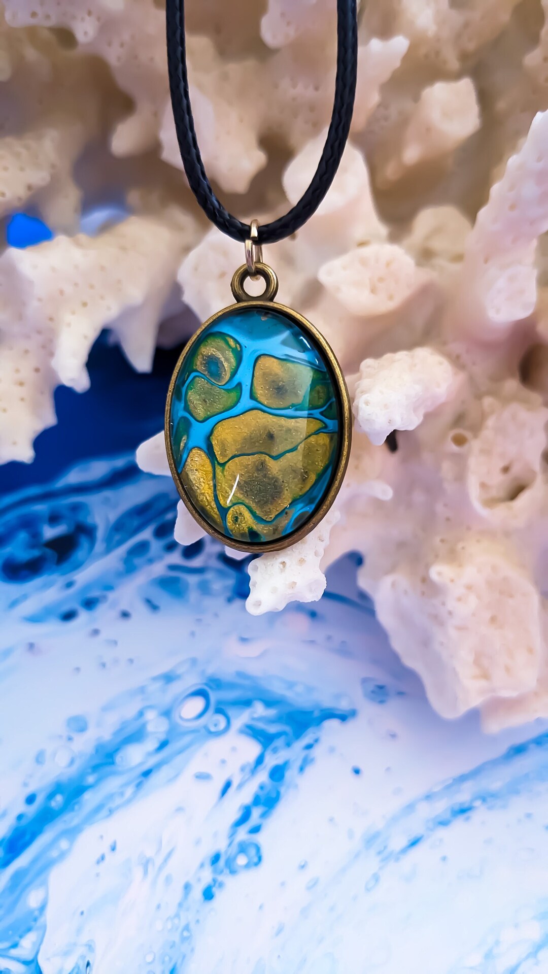 Turtle Shell Necklace, Fluid Art Necklace, Acrylic Paint Necklace ...