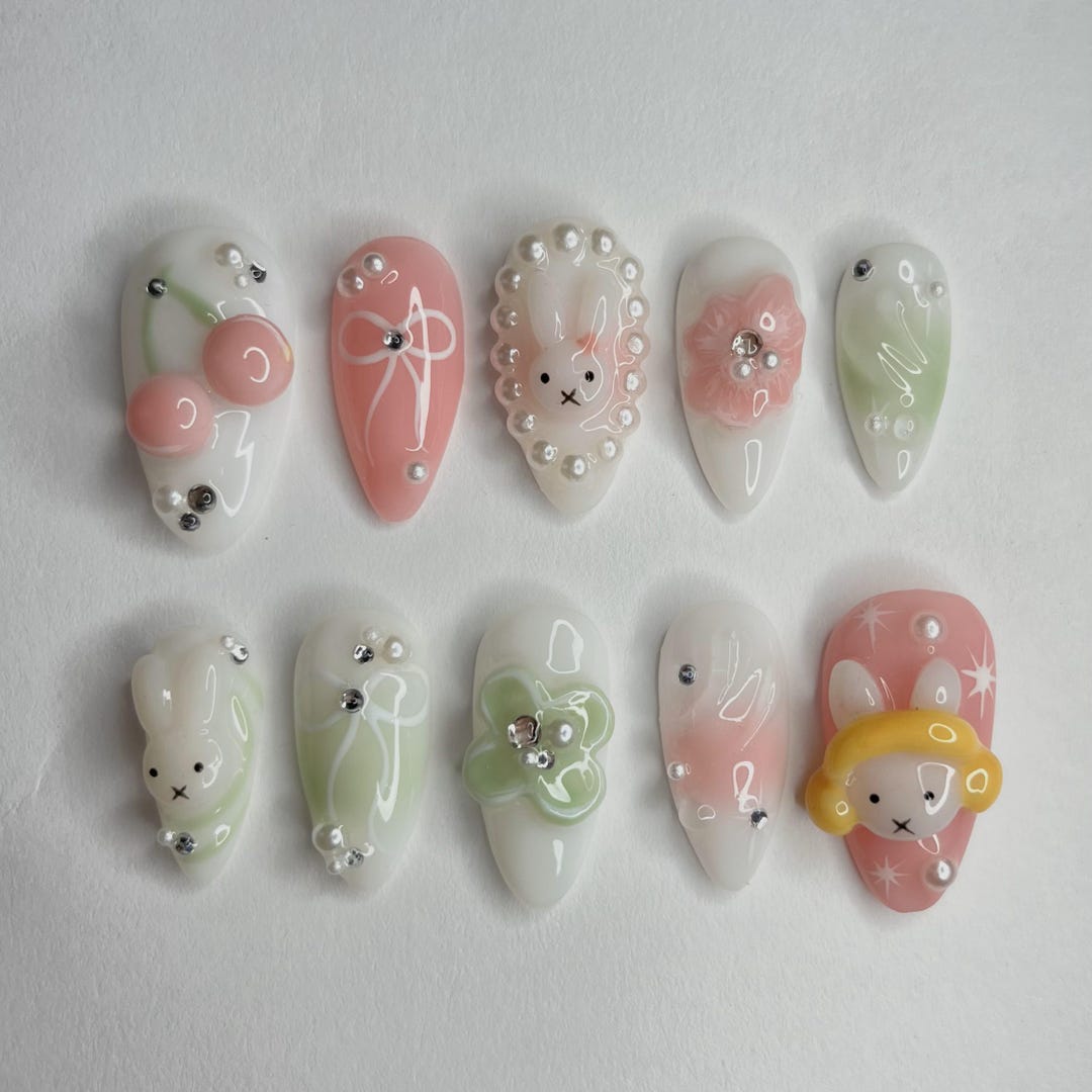 Miffy Press on Nails / Kawaii Nails / Korean Nails / Spring Nails / 3D ...